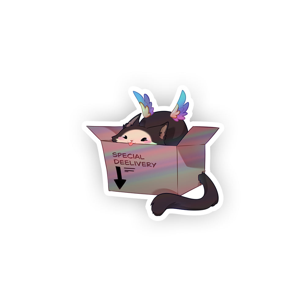 Dee_the_Sphinx Box Cat Holographic Sticker – UwU Market
